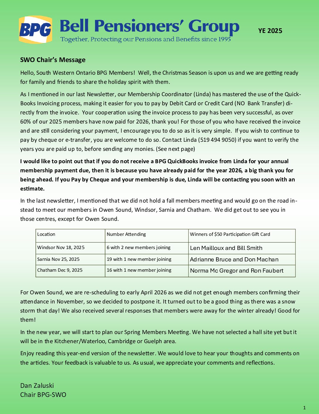SWO Newsletters - 2025 - Groupe Pensionnés Bell / Bell Pensioners Group